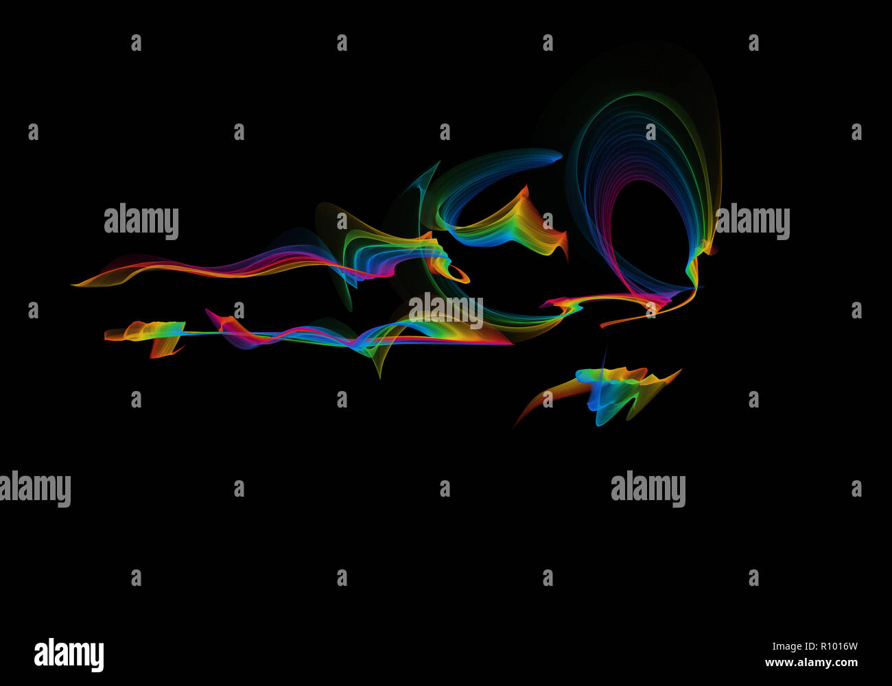 abstract rainbow wavy smoke flame isolated over black background Stock ...