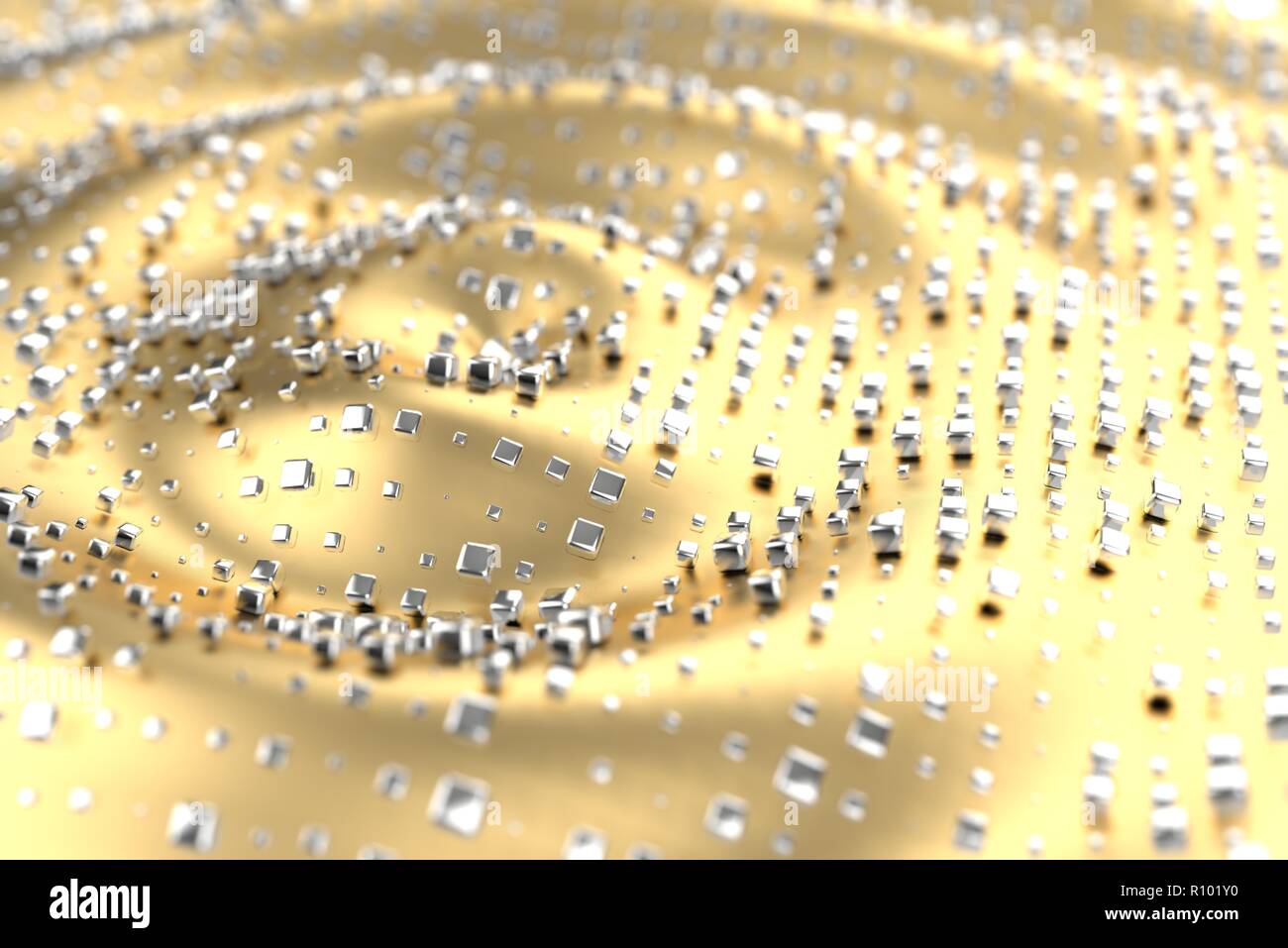 Silver or white gold platinum blocks cubes over metal yellow wave ...