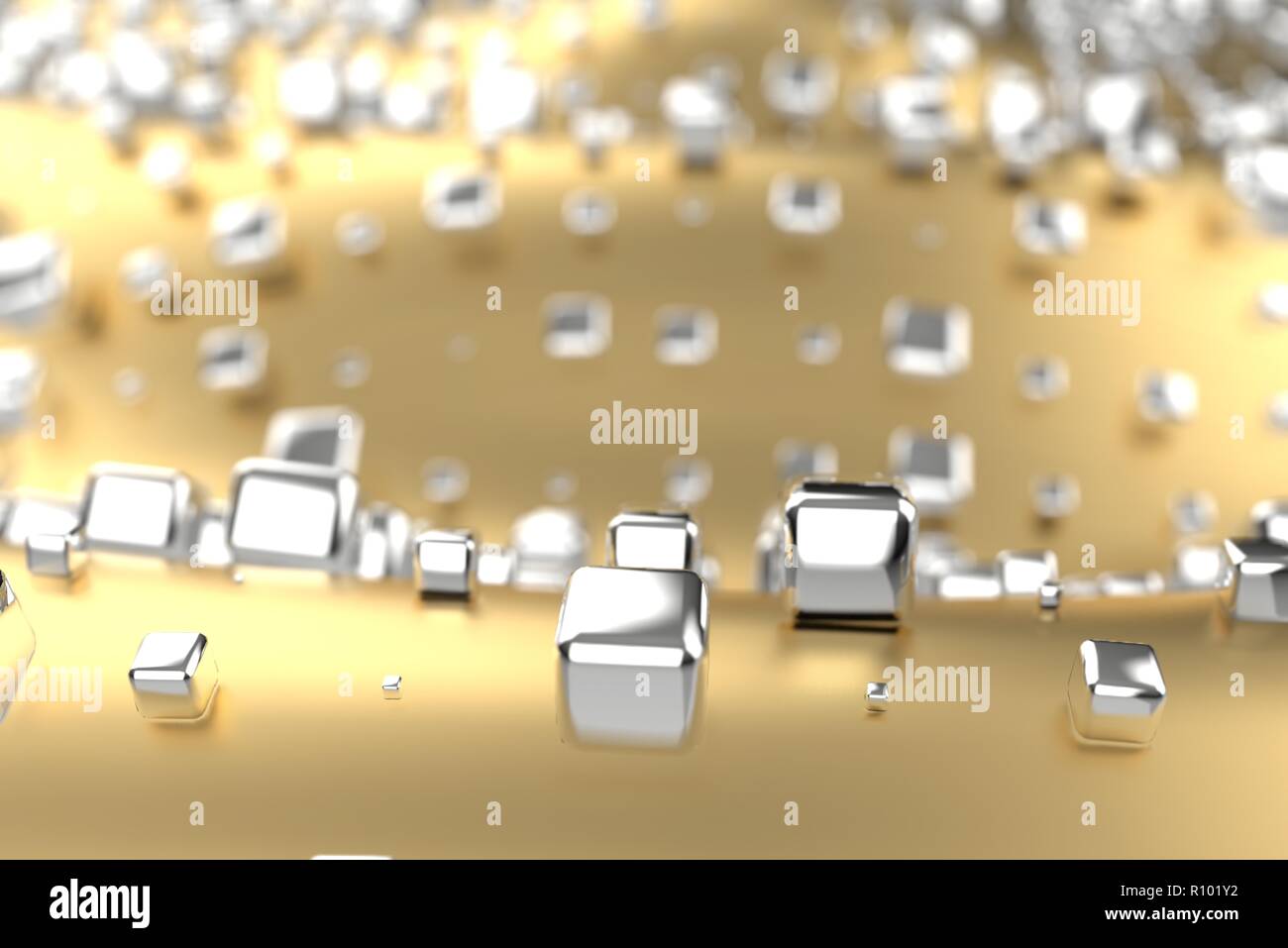 Silver or white gold platinum blocks cubes over metal yellow wave ...