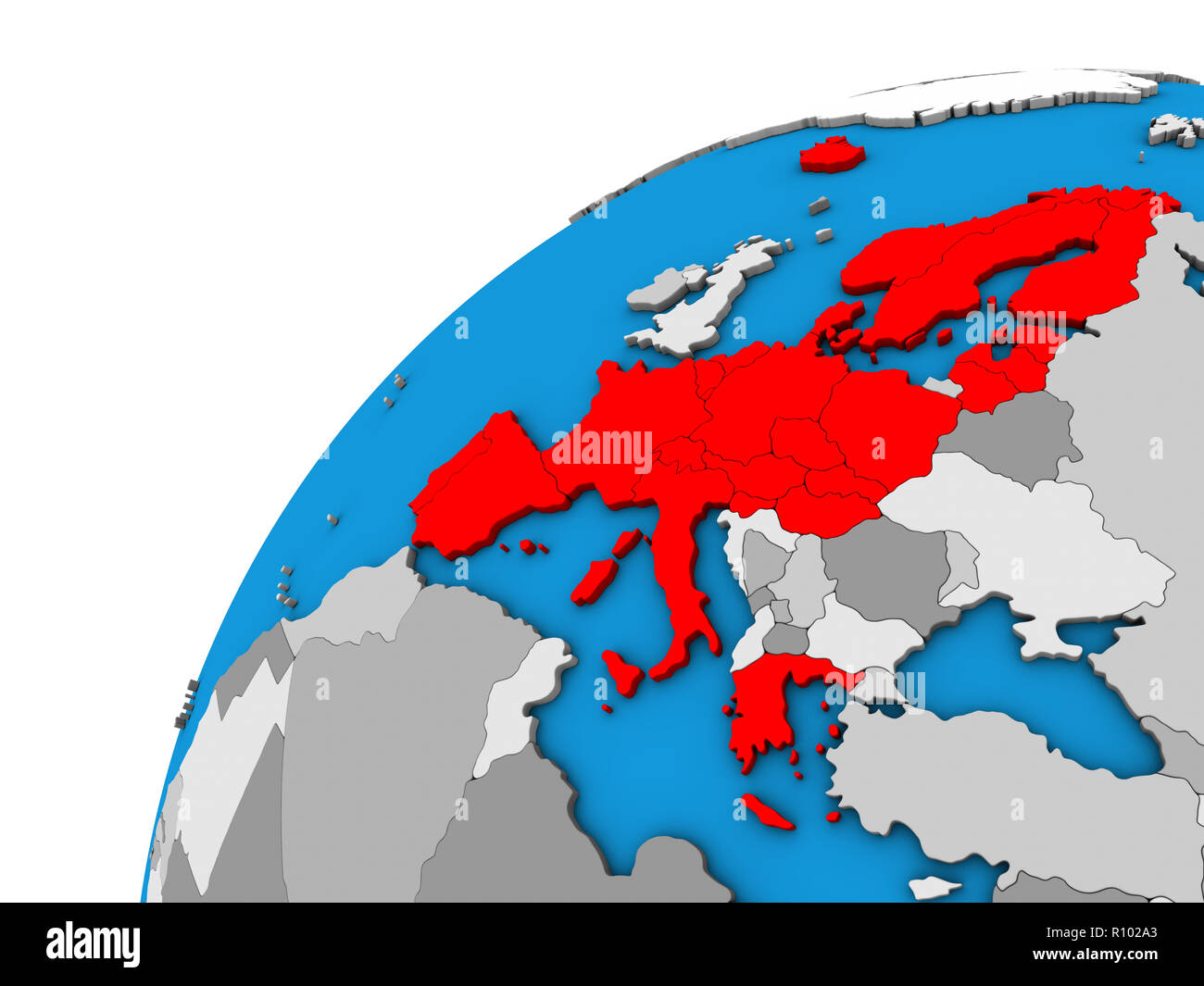 Schengen Area members on 3D globe. 3D illustration Stock Photo - Alamy