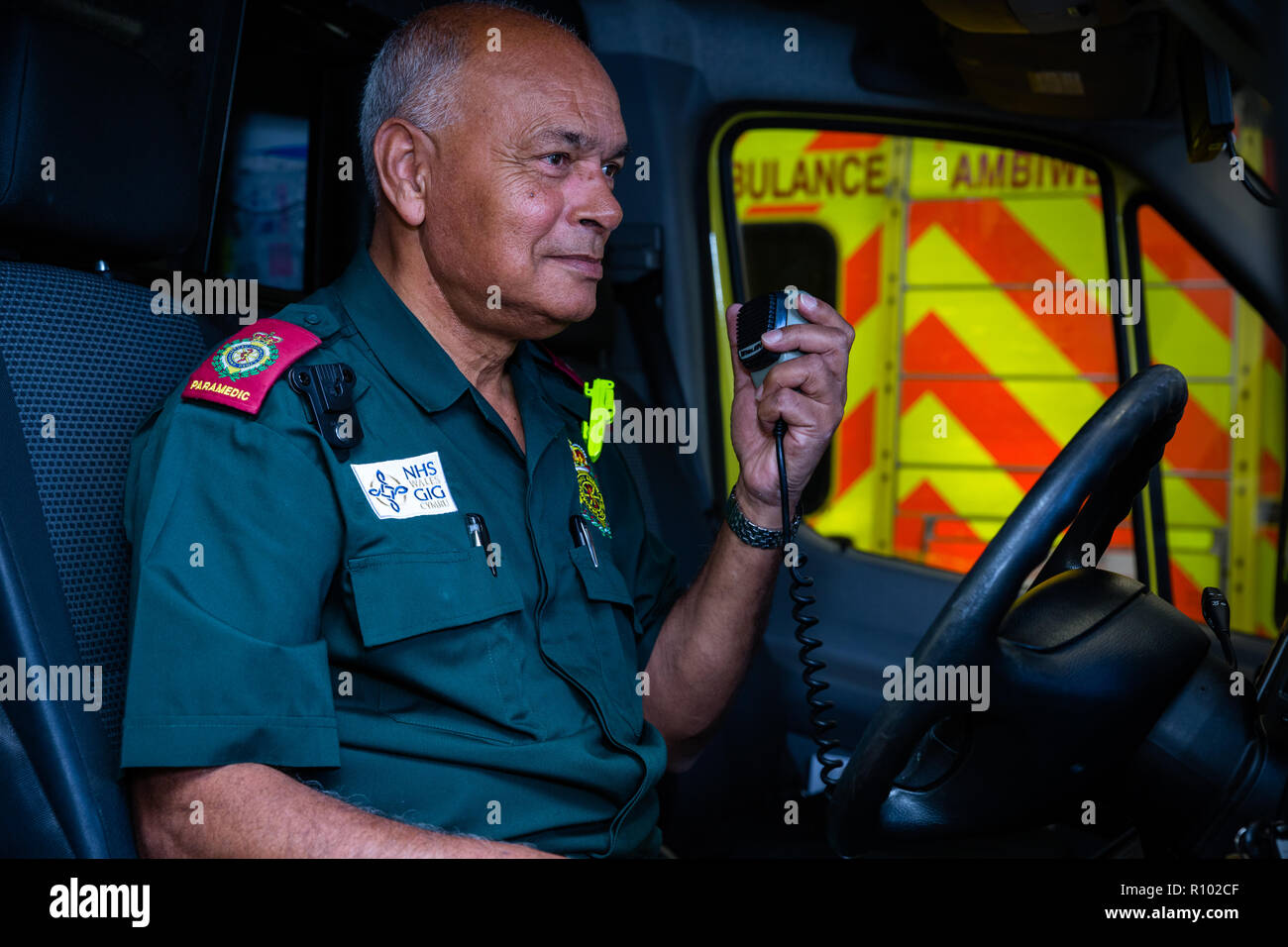 Paramedics on duty in Cardiff South Wales posing for a photograph ...
