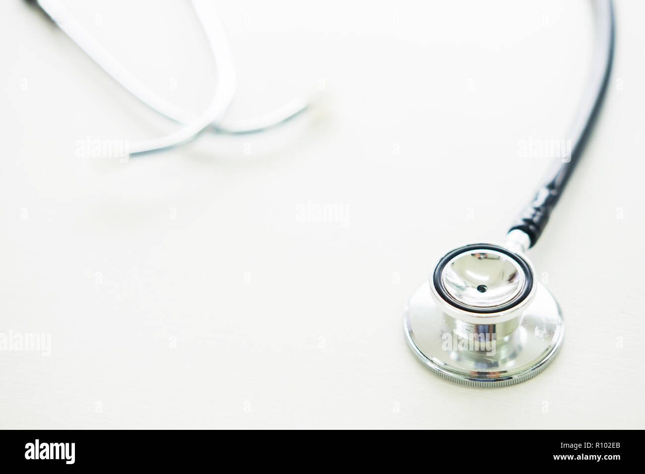 Black stethoscope for doctor checkup on health. Healthcare, Concept of ...