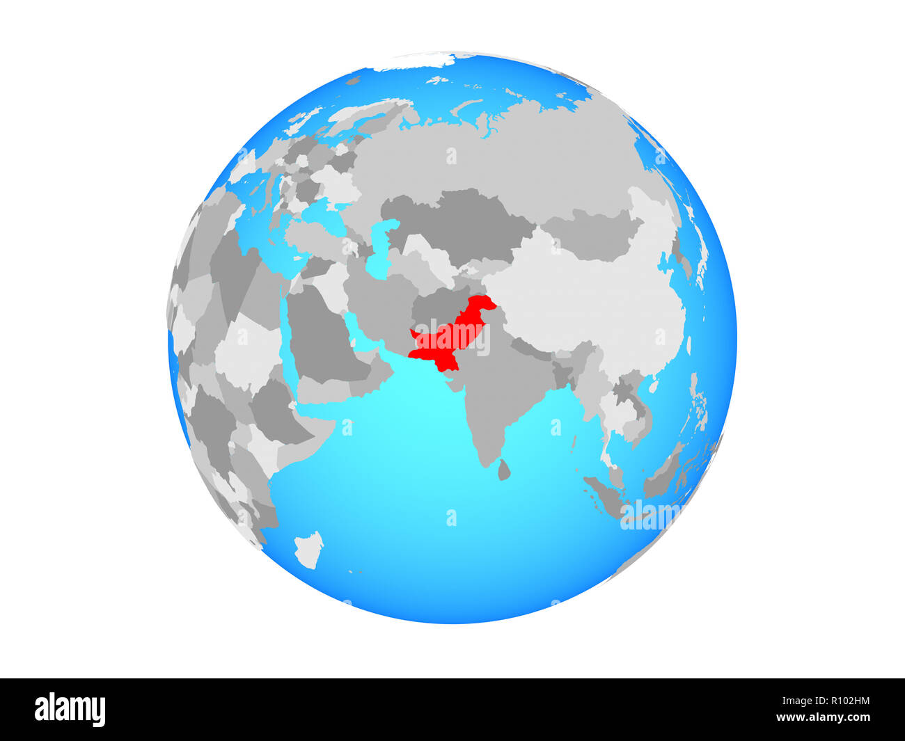 Pakistan on blue political globe. 3D illustration isolated on white ...