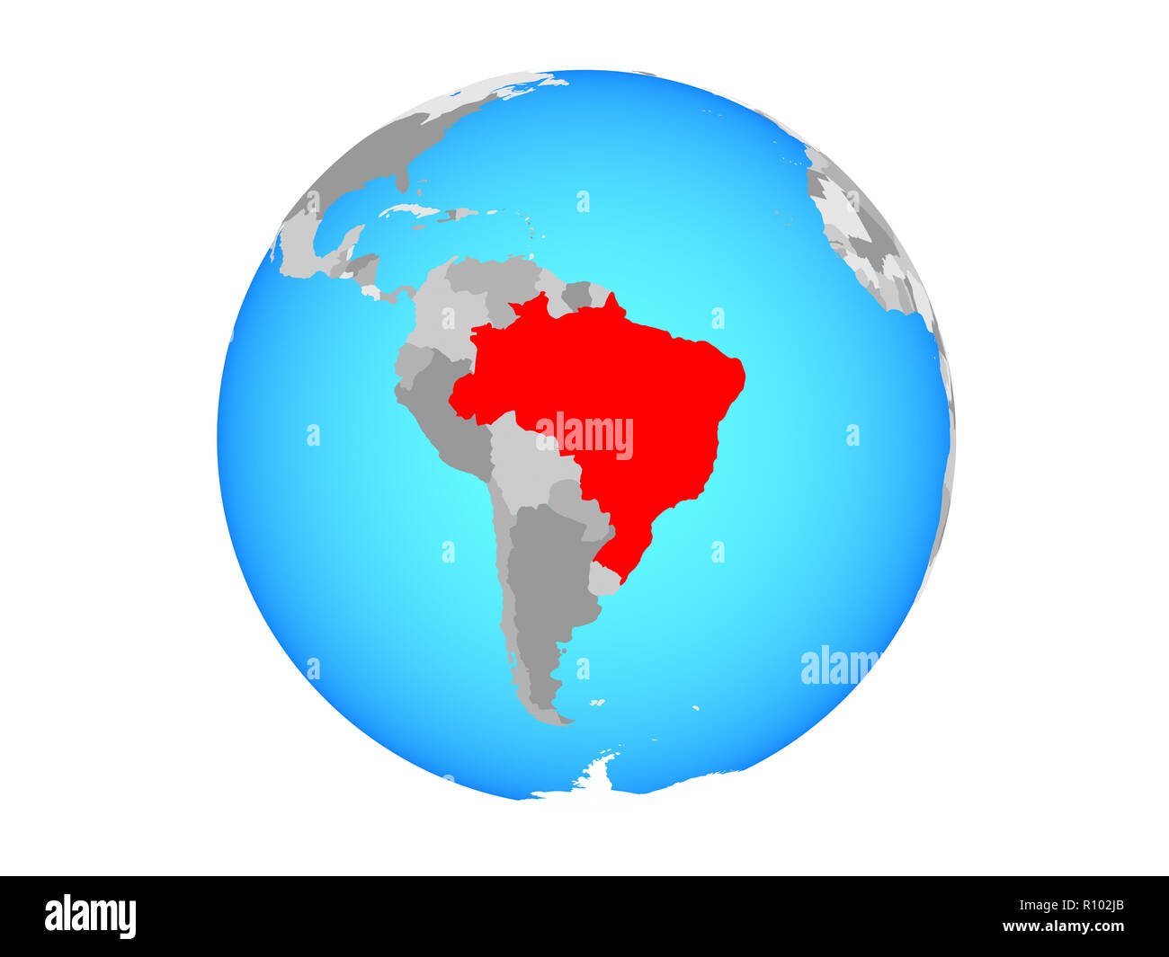 Brazil on blue political globe. 3D illustration isolated on white ...