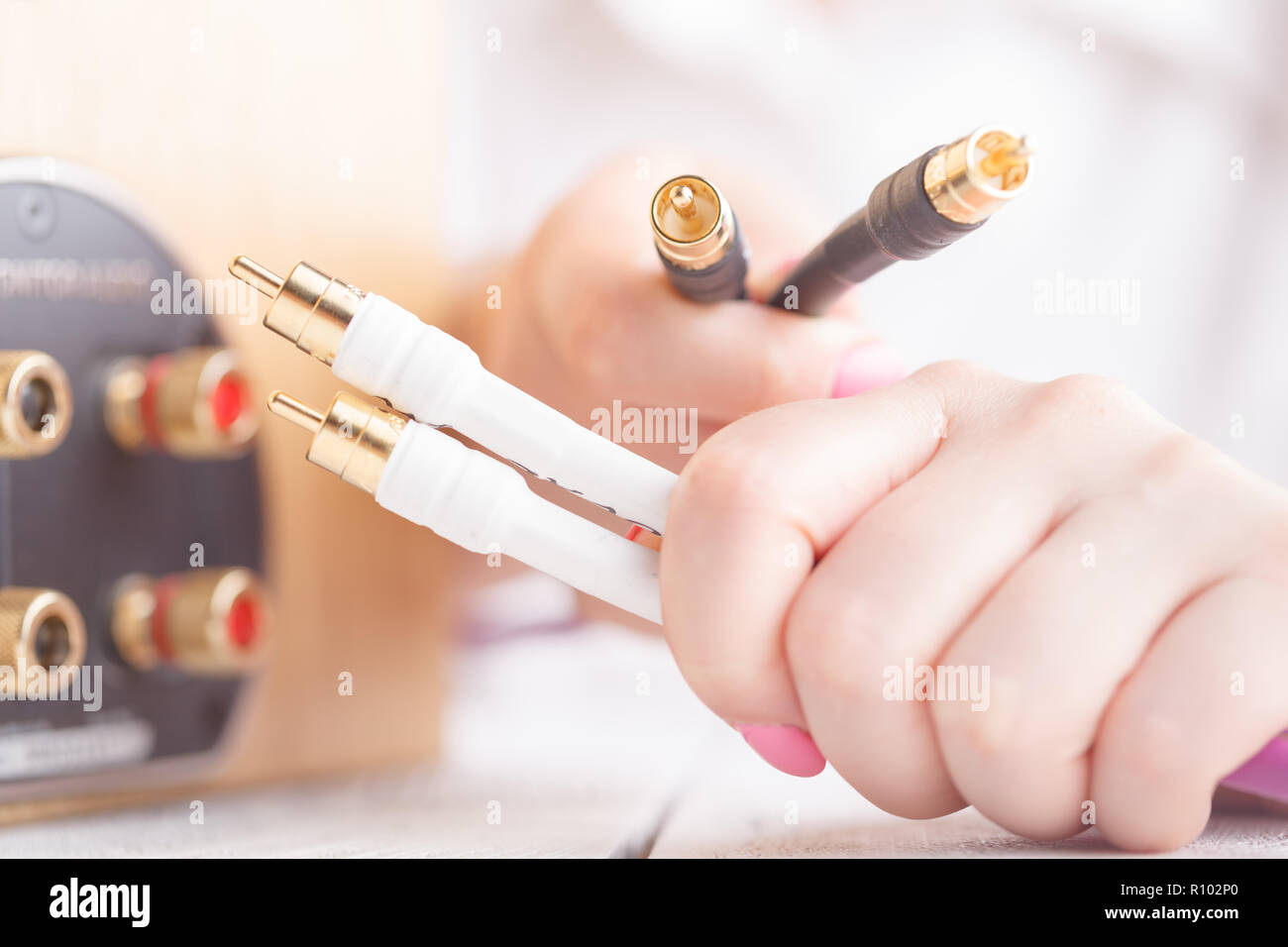 Input RCA connectors on the back of loudspeaker Stock Photo - Alamy
