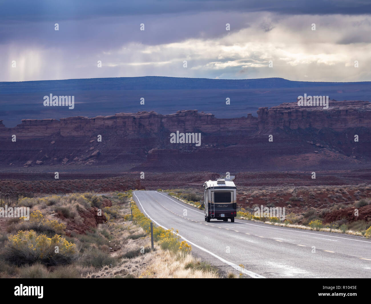 RV motors down U.S. 163 between Bluff and Mexican Hat, Utah Stock Photo ...