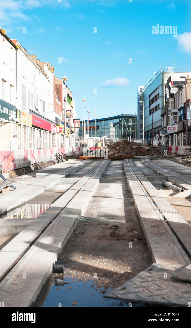 Laying new tram track from promenade into town centre to be linked to ...