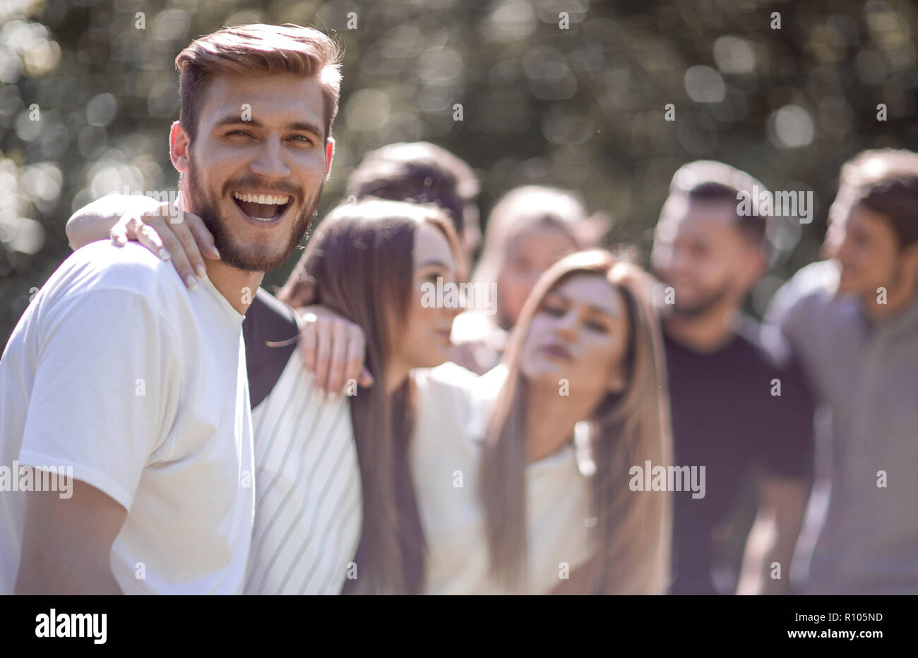 leader and group of friends of students Stock Photo - Alamy