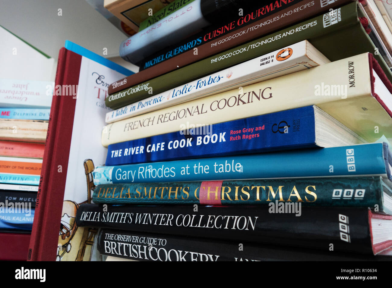 Selection of Cookery Books on a shelf showing closeup of book titles ...