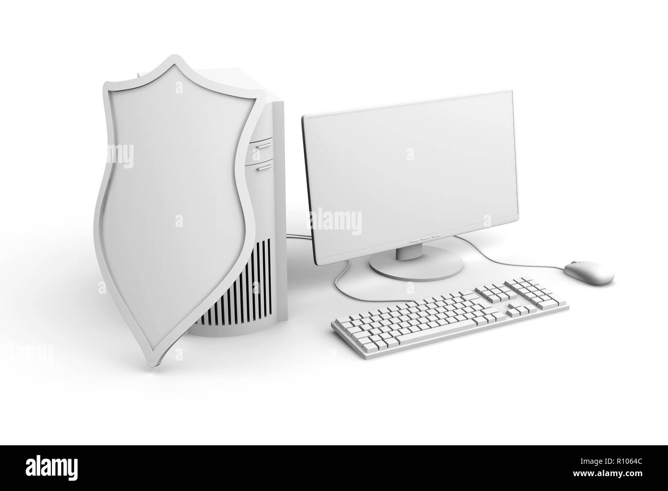 3D rendered Illustration of a shielded and protected desktop computer ...