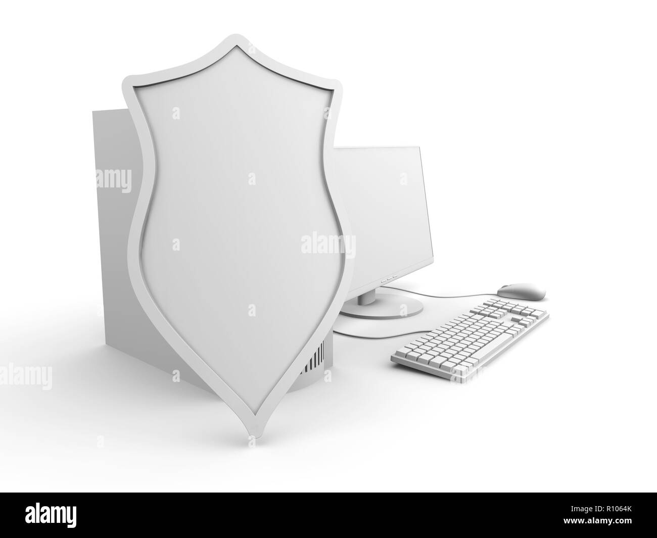 3D rendered Illustration of a shielded and protected desktop computer ...