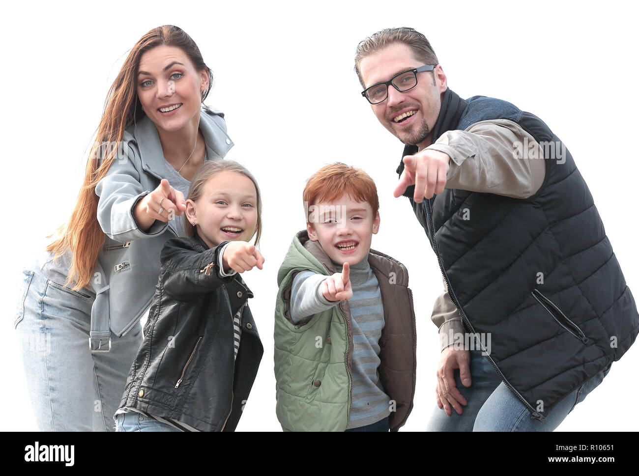 happy family pointing at you Stock Photo - Alamy