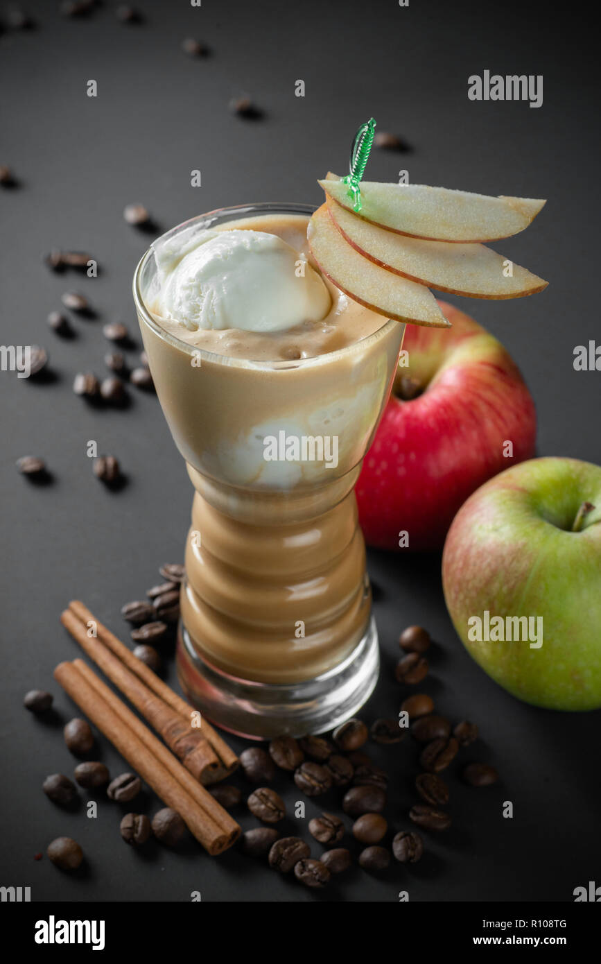 Coffee-Apple milkshake with ice cream on top Stock Photo - Alamy