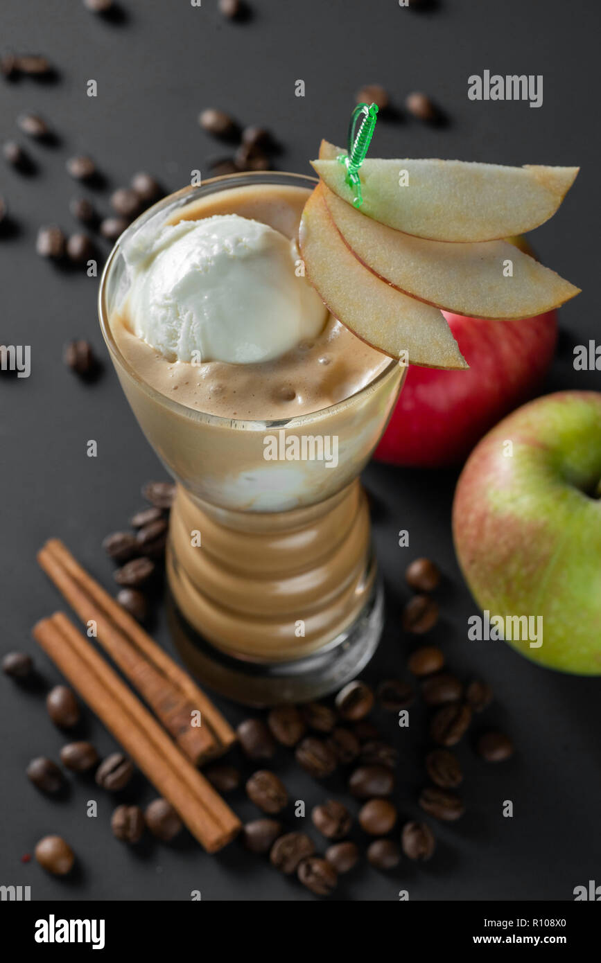 Coffee-Apple milkshake with ice cream on top Stock Photo - Alamy