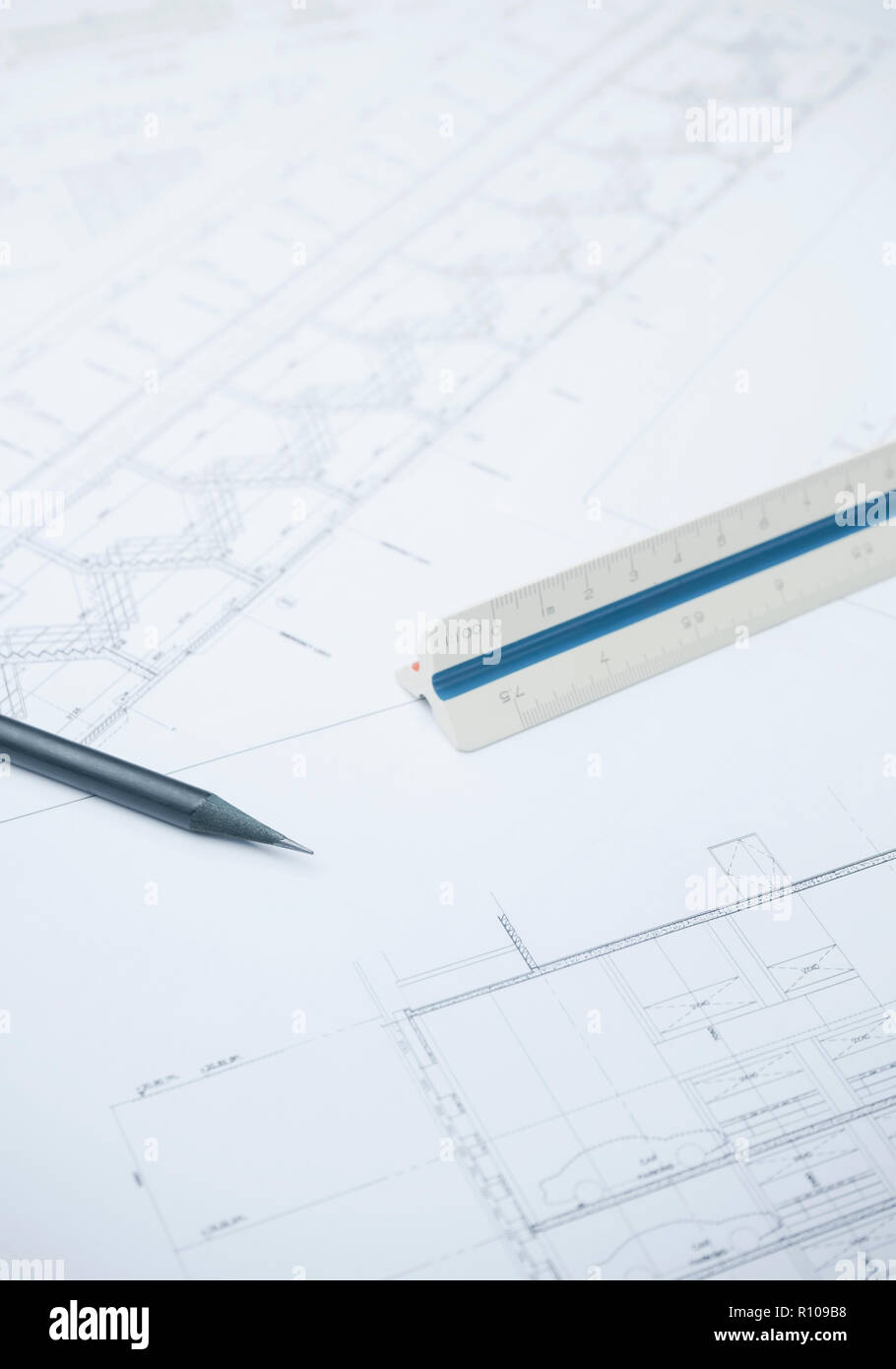 black pencil on architectural drawing paper and rolls for construction ...