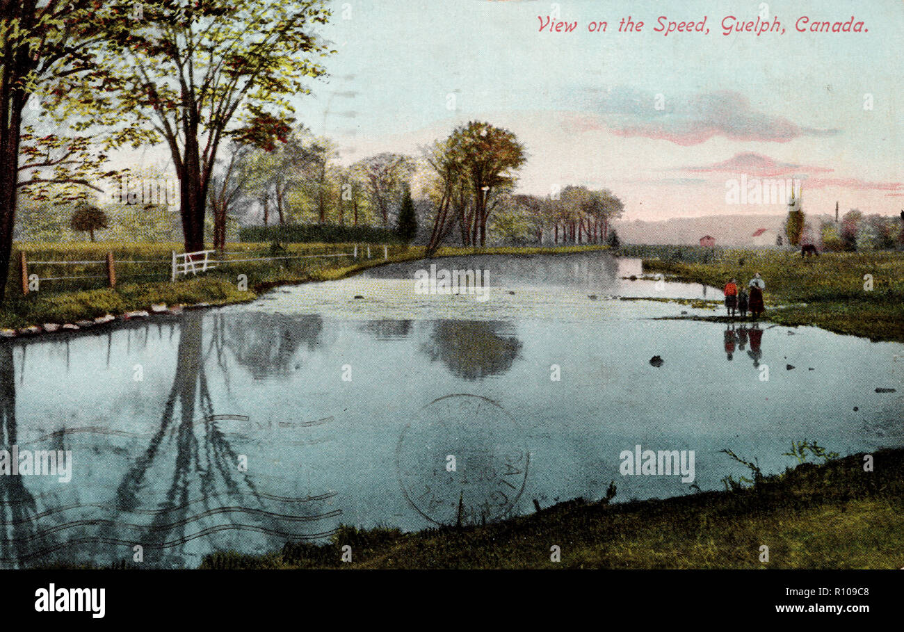 View on the Speed River, Guelph Ontario, antique postcard, 1911 Stock ...