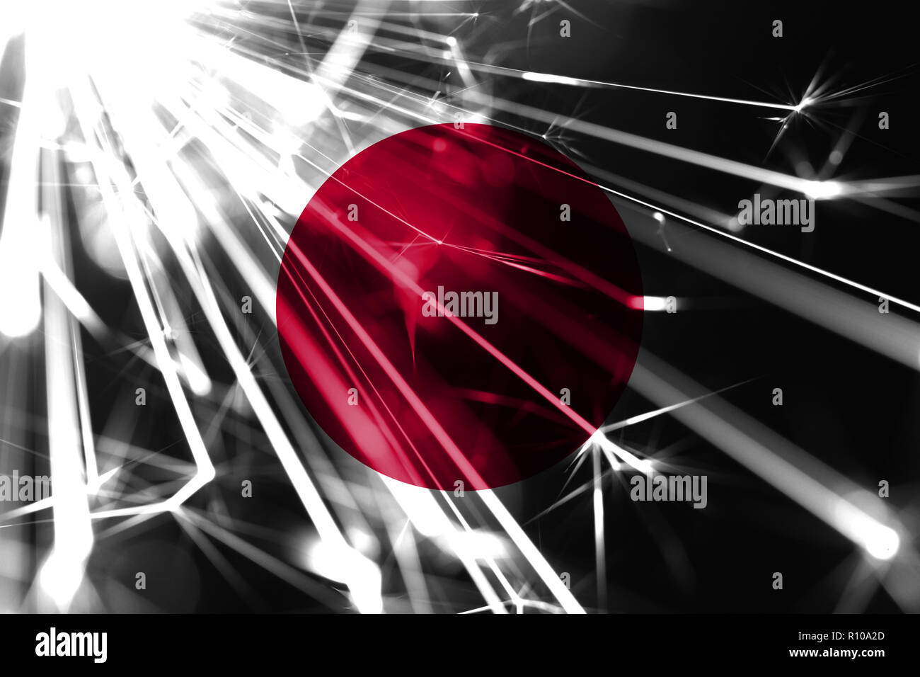 Japan shining fireworks sparkling flag. New Year 2019 and Christmas ...