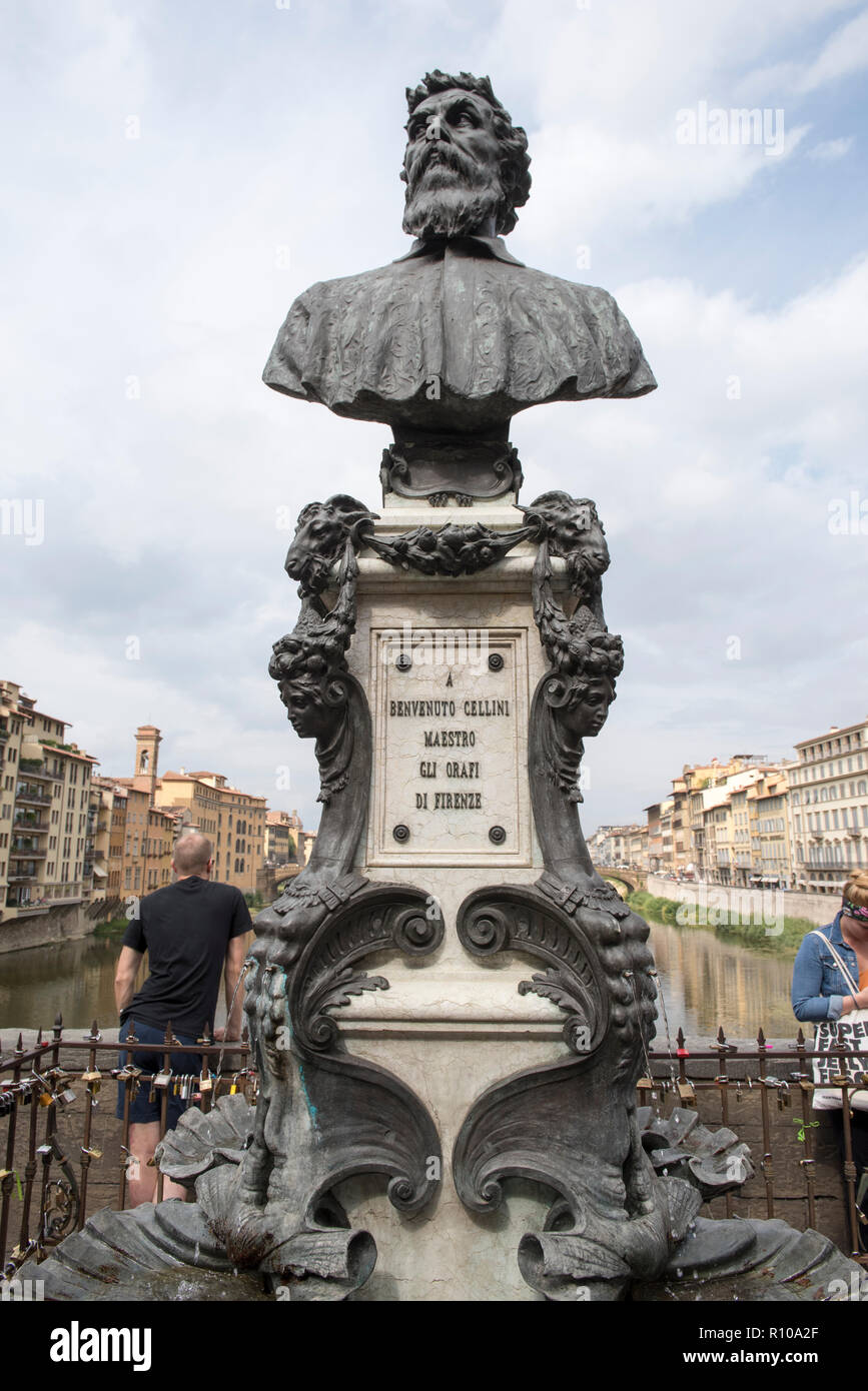 Statue on the Ponte Vecchio in Florence, Italy Europe Stock Photo - Alamy