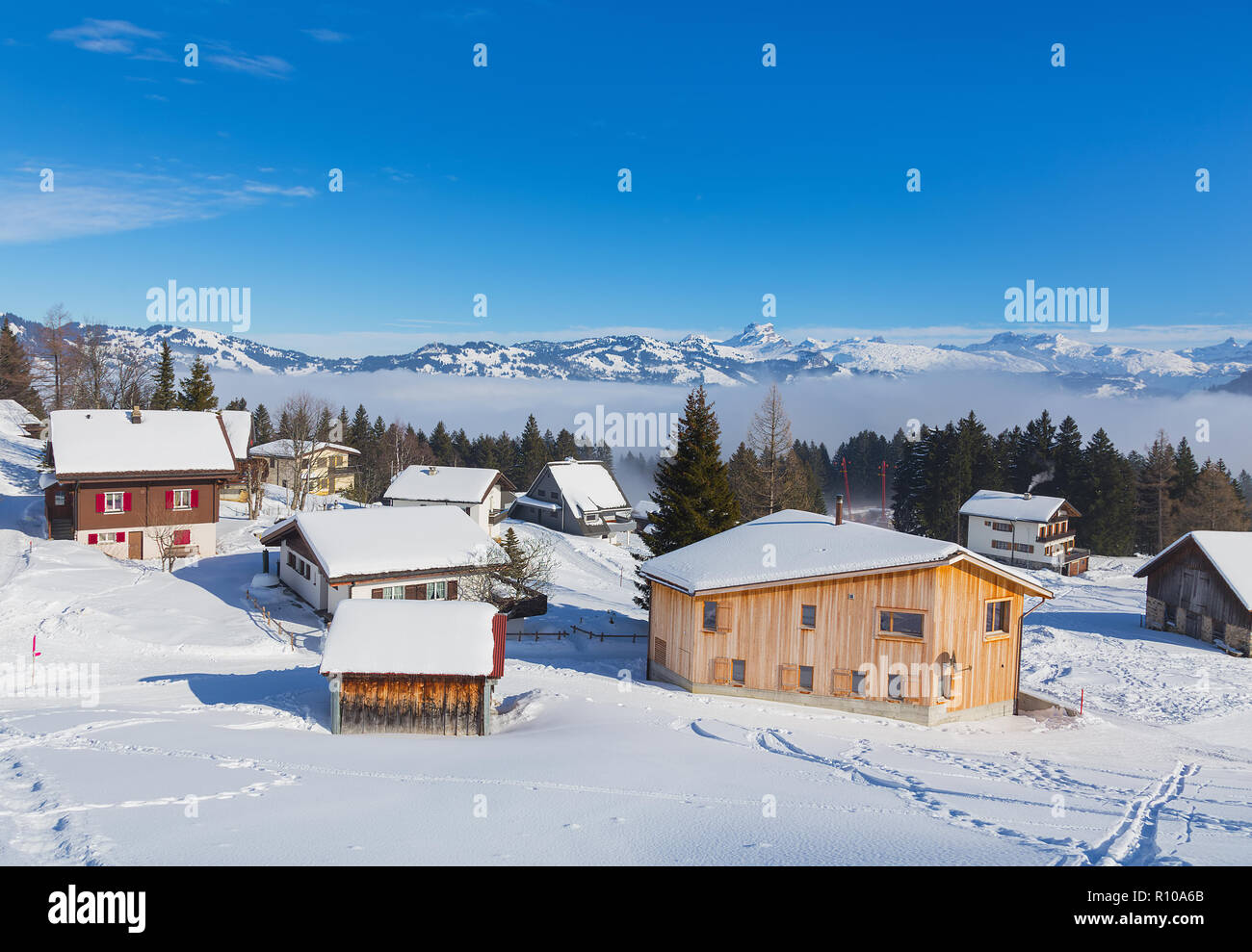 Village of Stoos in the Swiss canton of Schwyz in winter Stock Photo ...