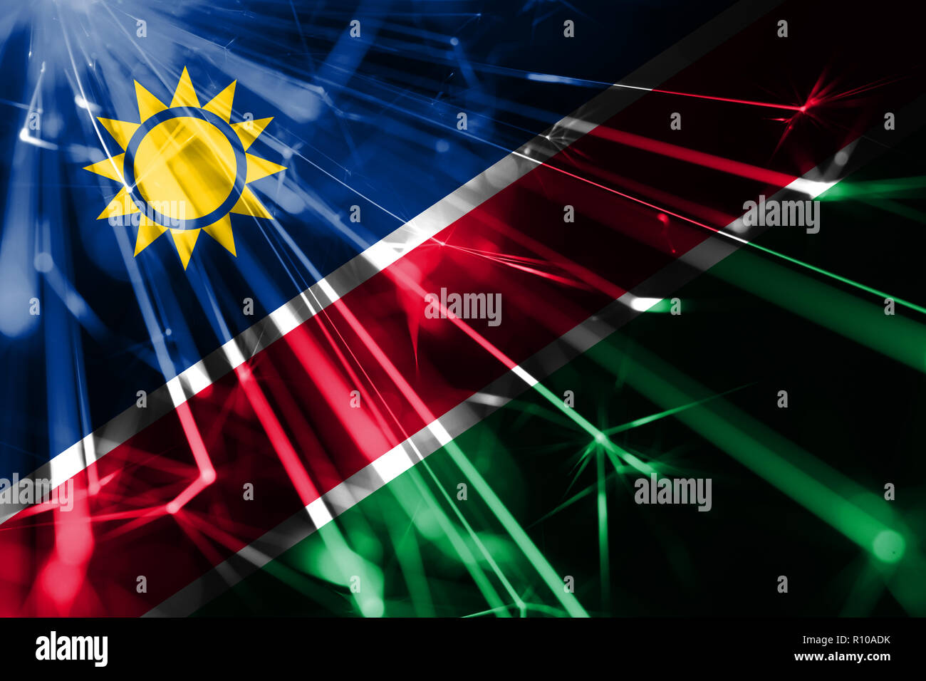 Namibia shining fireworks sparkling flag. New Year 2019 and Christmas ...
