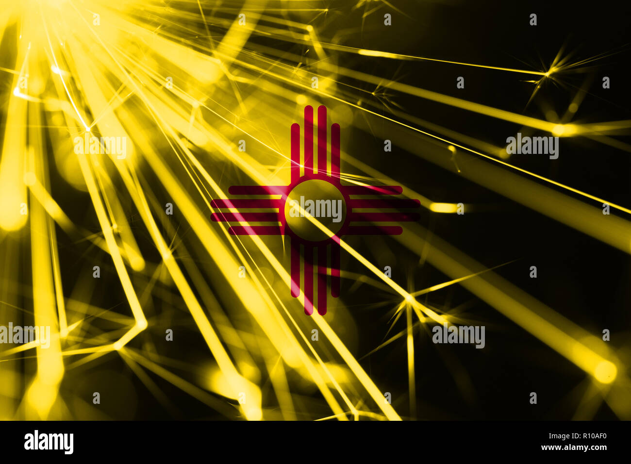 New Mexico shining fireworks sparkling flag. New Year 2019 and ...