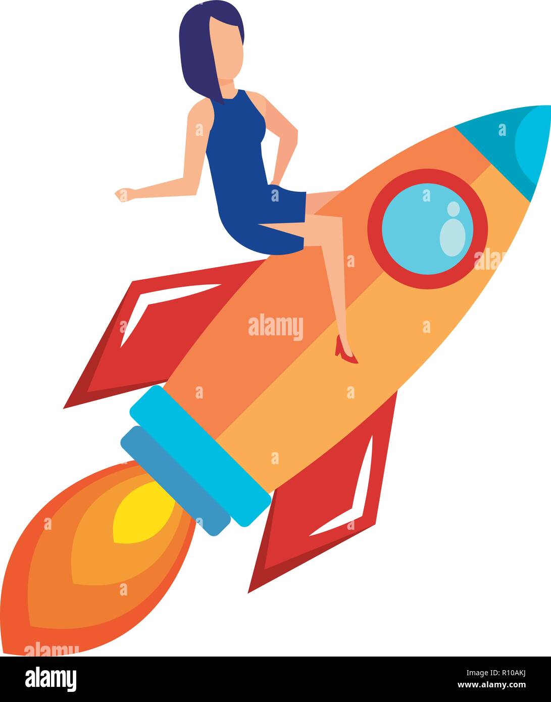 woman flying in rocket start up vector illustration design Stock Vector ...
