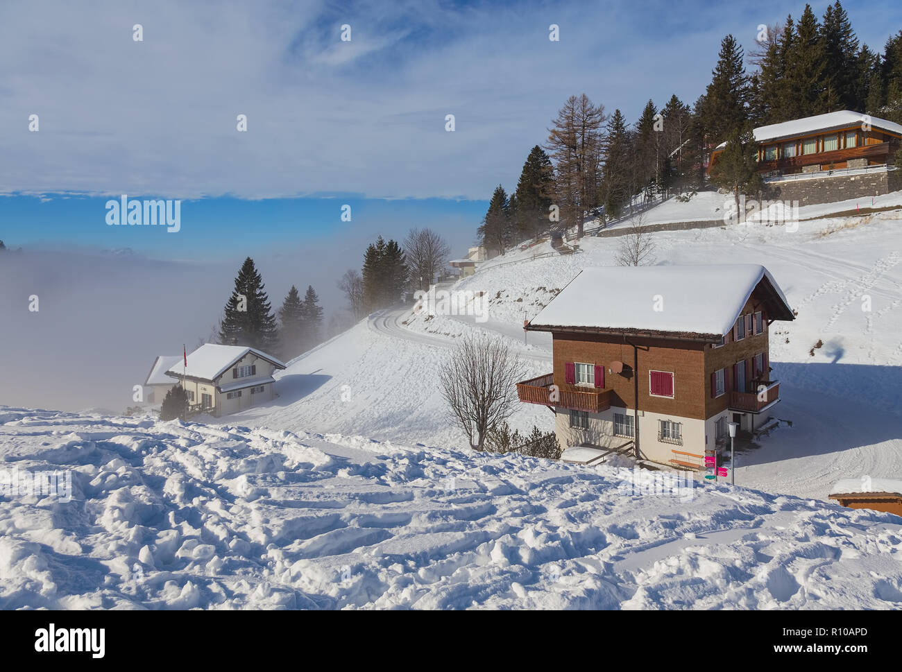 Village of Stoos in the Swiss canton of Schwyz in winter Stock Photo ...