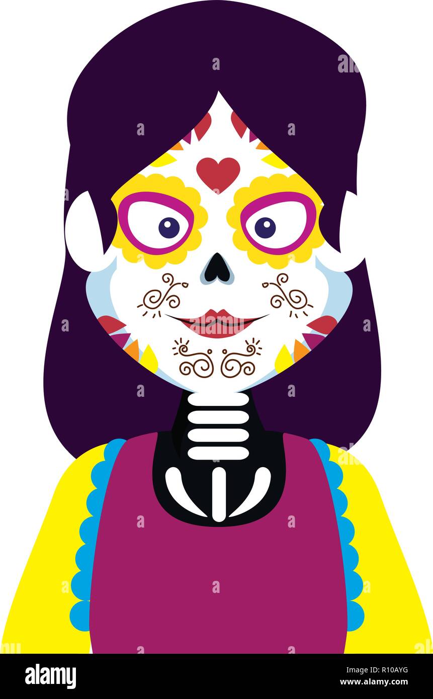 mexica woman with catrina costume vector illustration design Stock ...