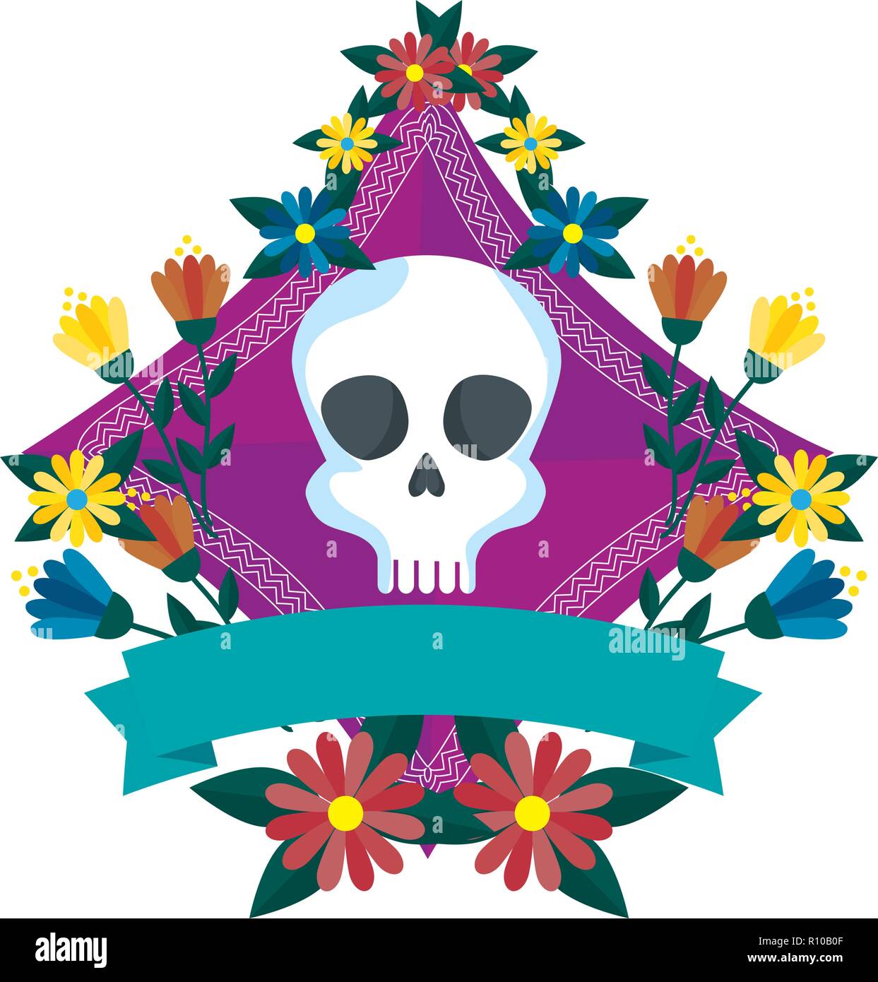 mask of the santa death with flowers and ribbon vector illustration ...