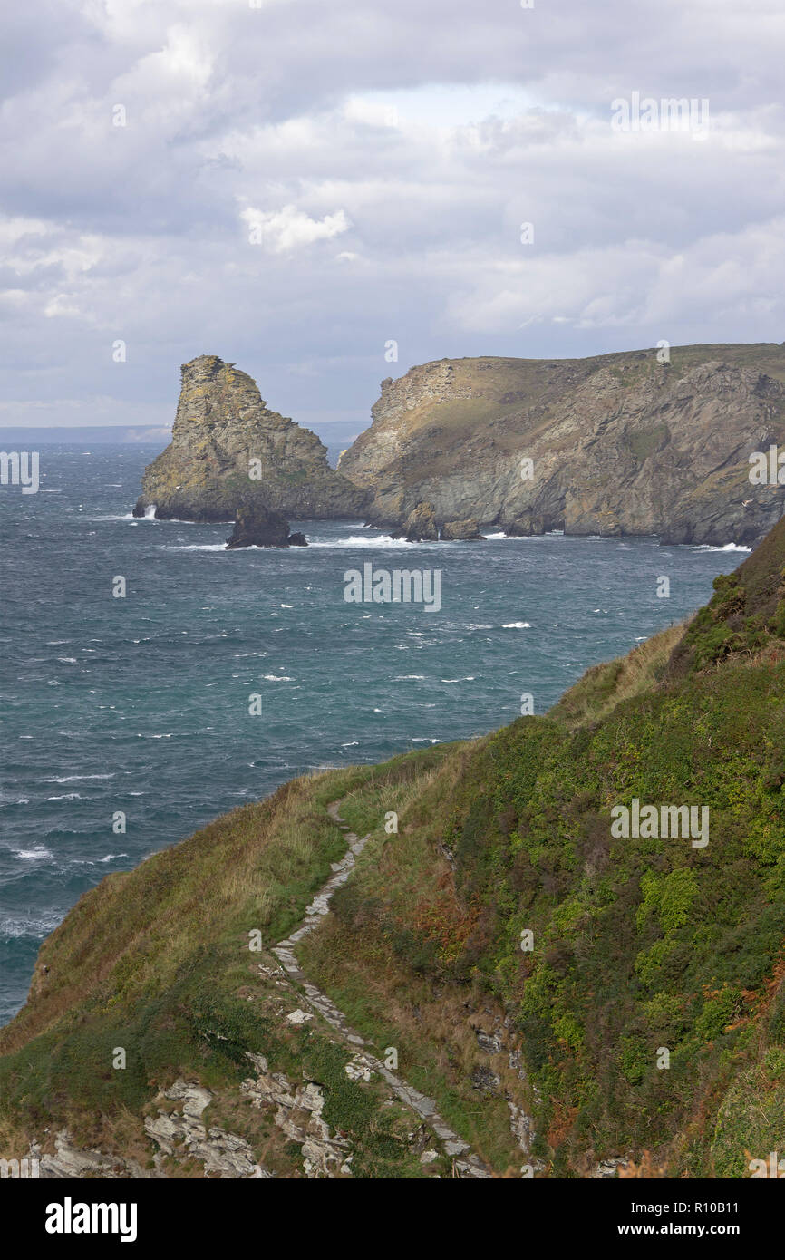 cliffs, South West Coast Path between Boscastle and Tintagel, Cornwall ...