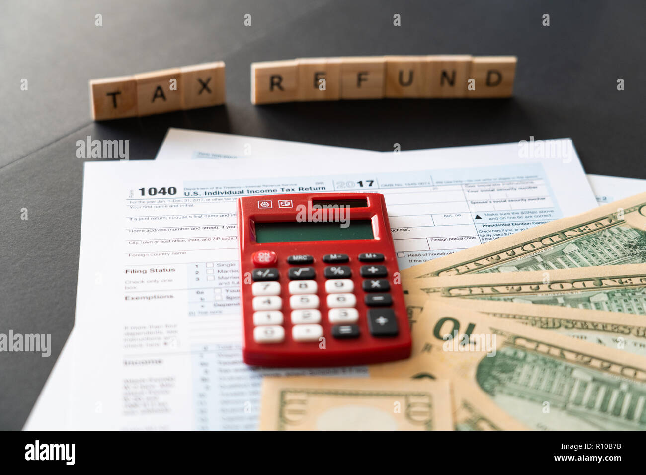 US Tax form and calculator with used to calculate tax refund Stock ...