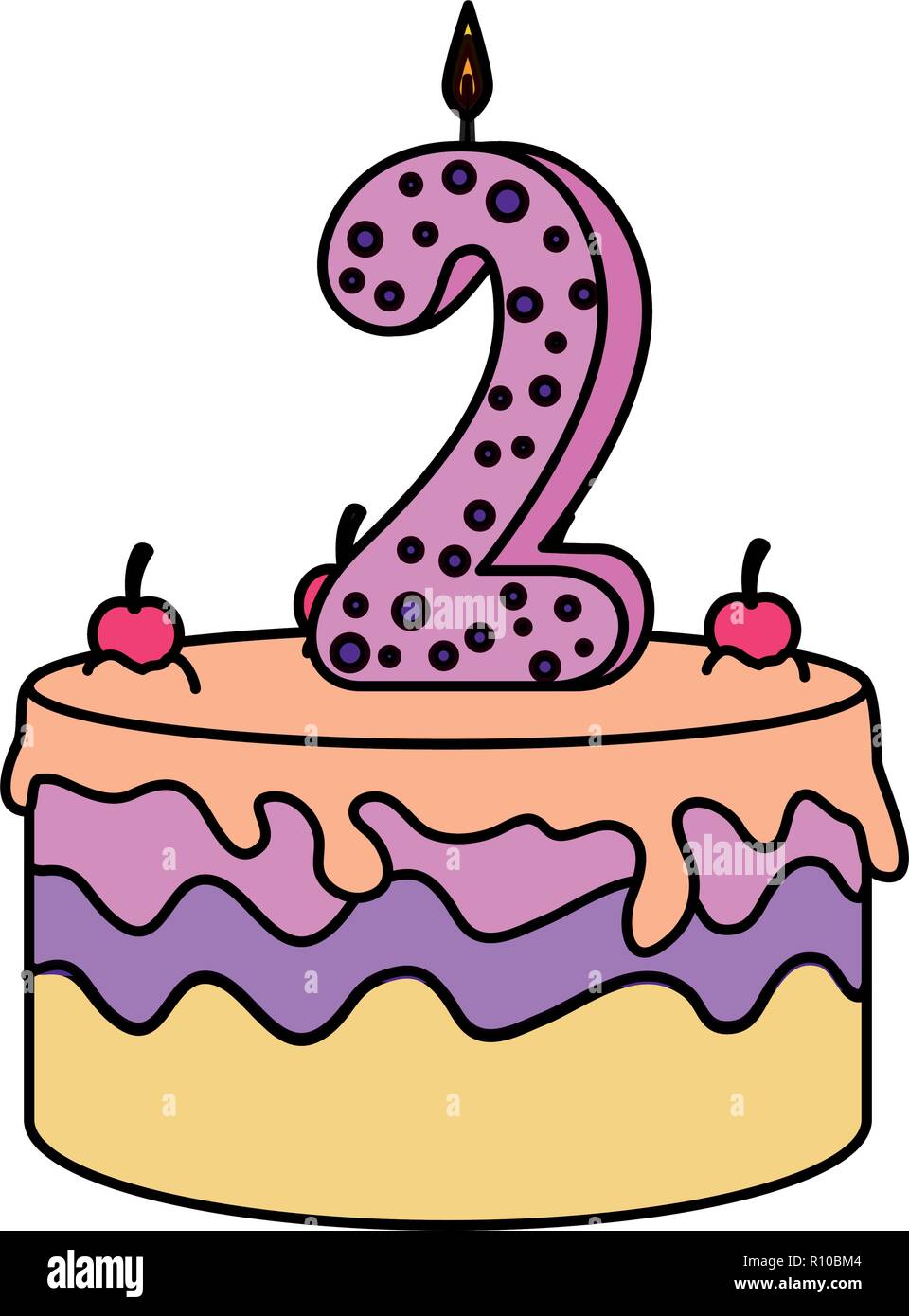 delicious cake with candle number two vector illustration design Stock ...