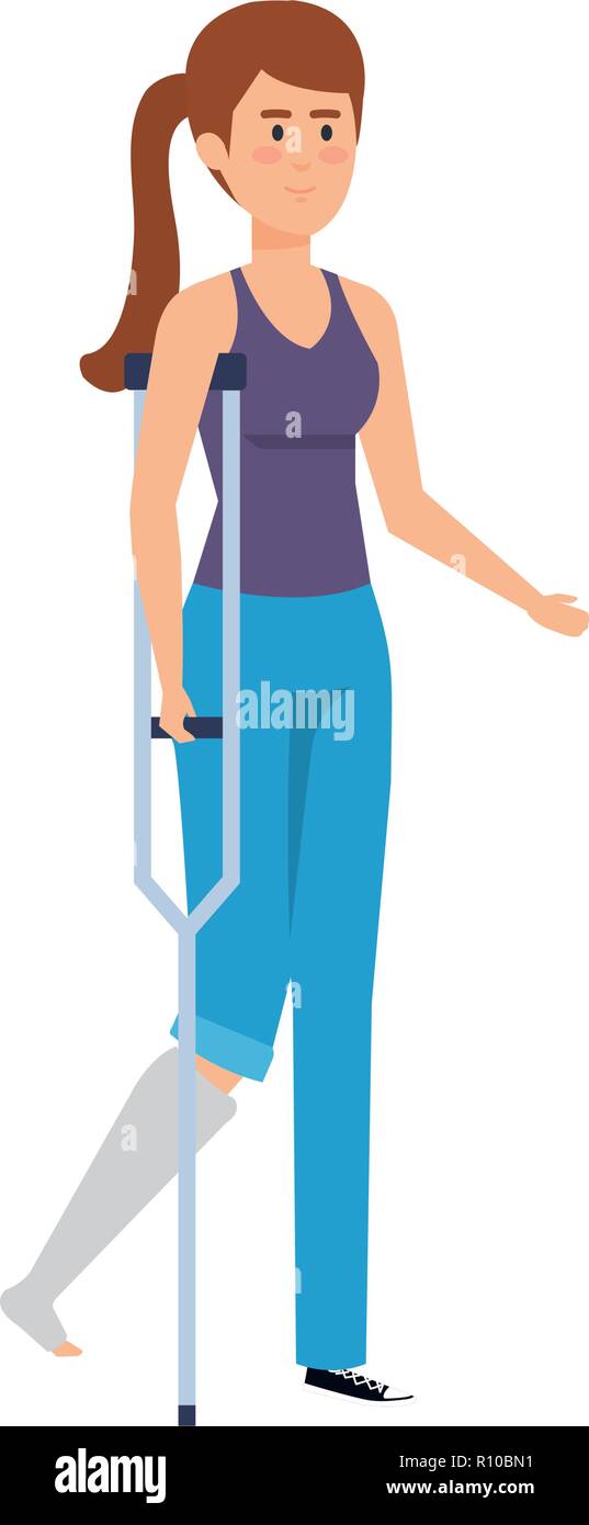 woman with crutches character vector illustration design Stock Vector ...