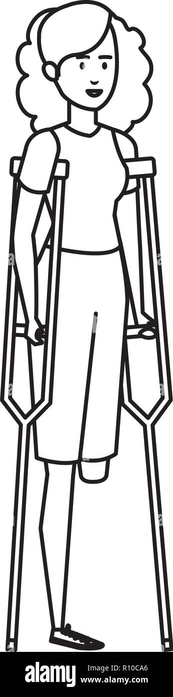 woman with crutches character vector illustration design Stock Vector ...