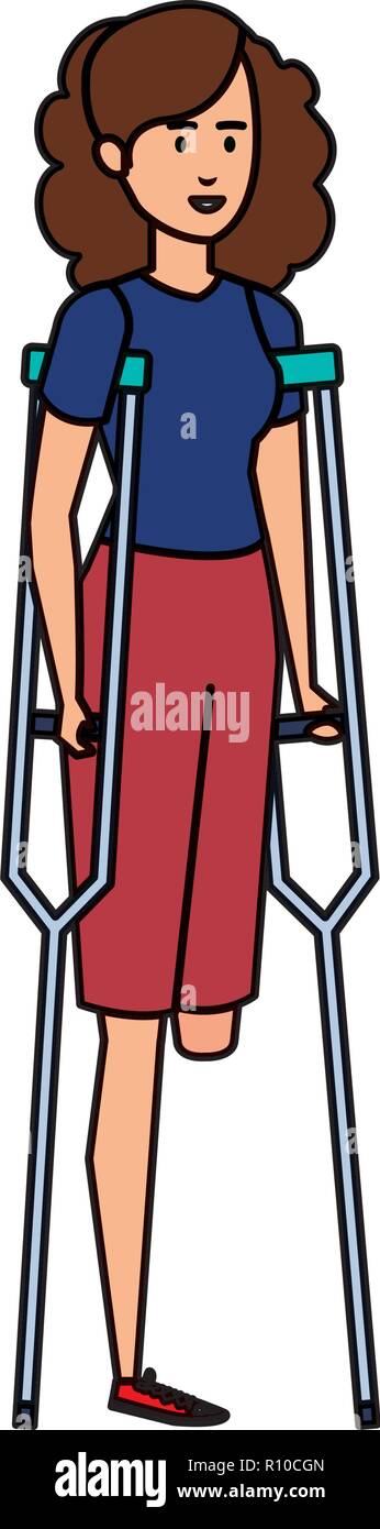 woman with crutches character vector illustration design Stock Vector ...
