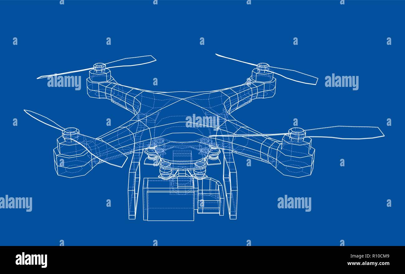 Drone concept. Vector rendering of 3d. Wire-frame style. The layers of ...