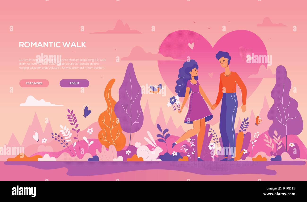 Romantic walk - modern flat design style banner Stock Vector Image ...