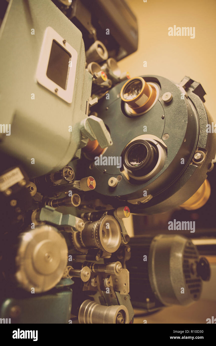 Close up shot of a vintage movie projector in a cinema hall Stock Photo ...
