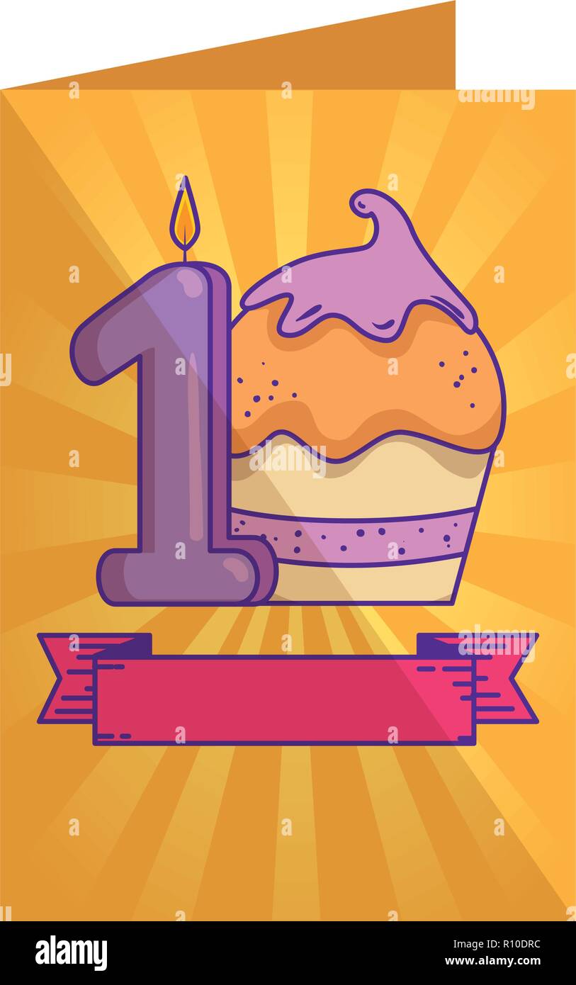 card with cupcake sweet with candle number one Stock Vector Image & Art ...