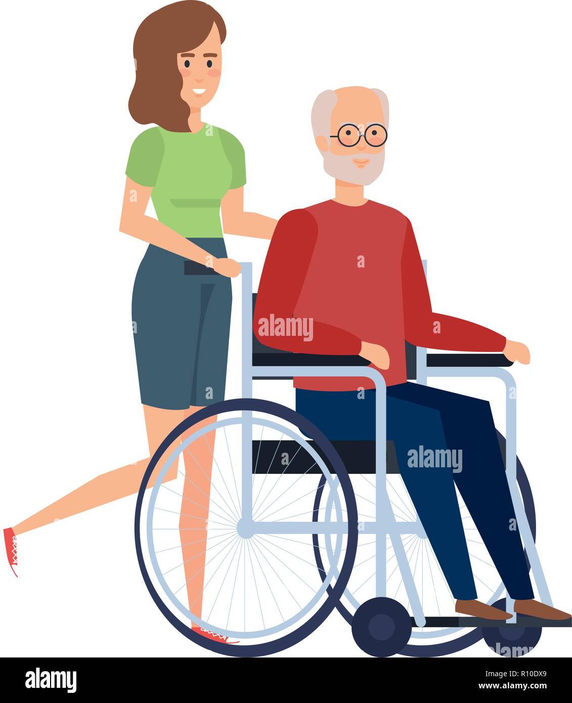 old man in wheelchair with woman helper Stock Vector Image & Art - Alamy