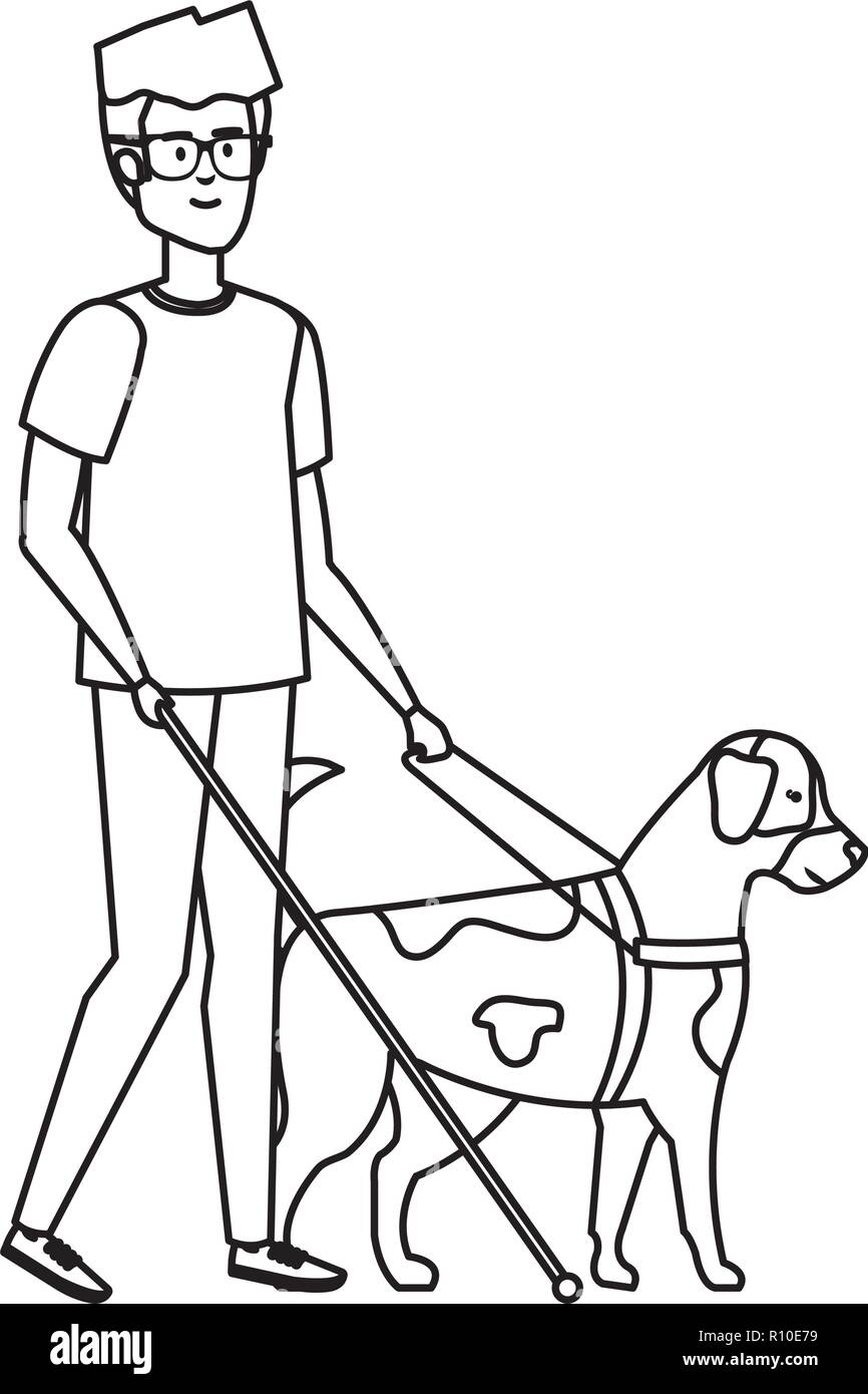 blind man with guide dog Stock Vector Image & Art - Alamy