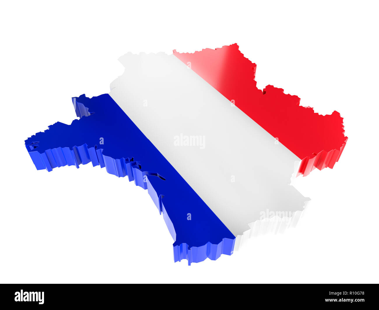 3D render of France borderline with national flag colors on white ...