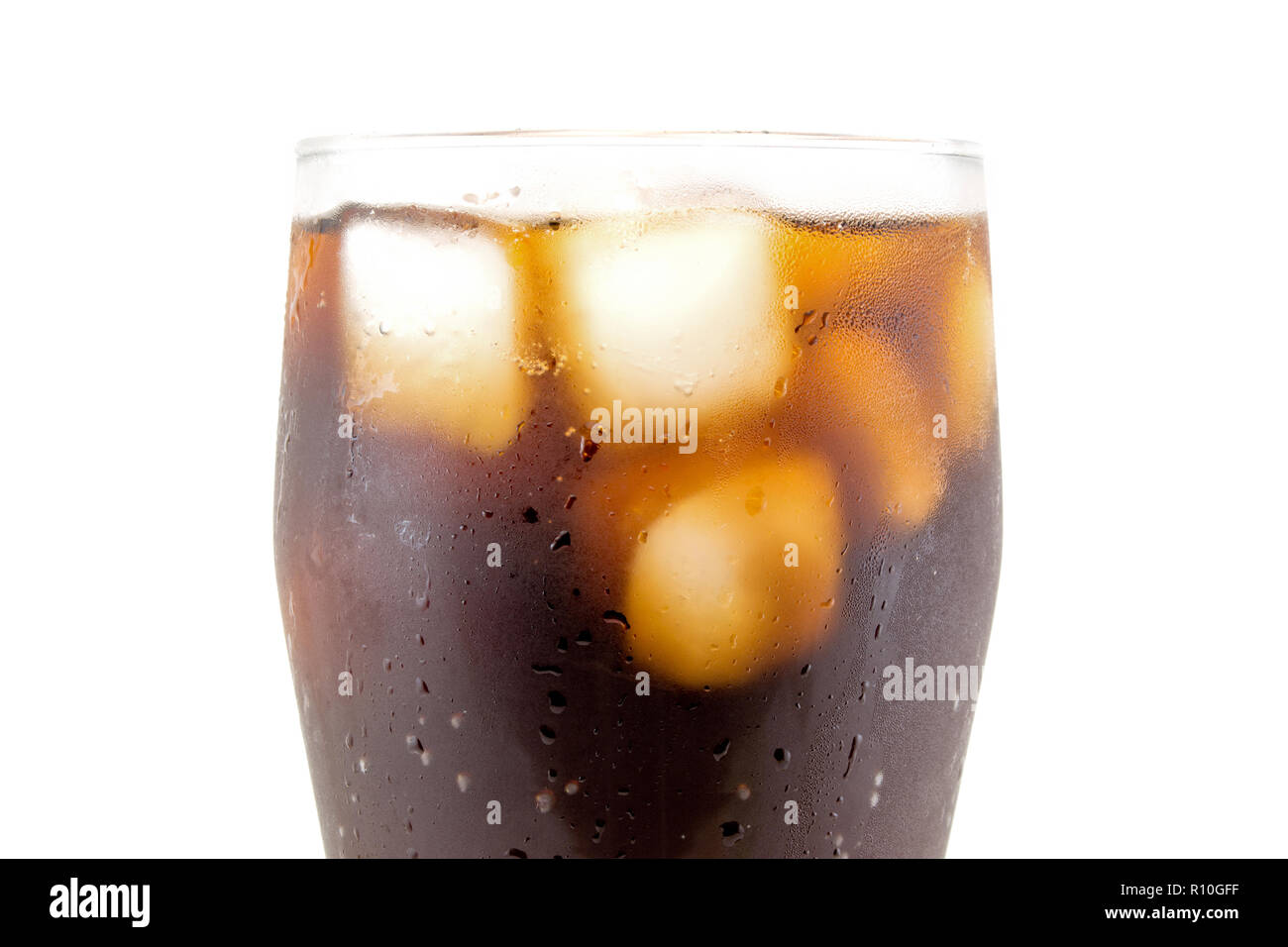 A large glass of cola with ice cubes isolated on white background Stock ...