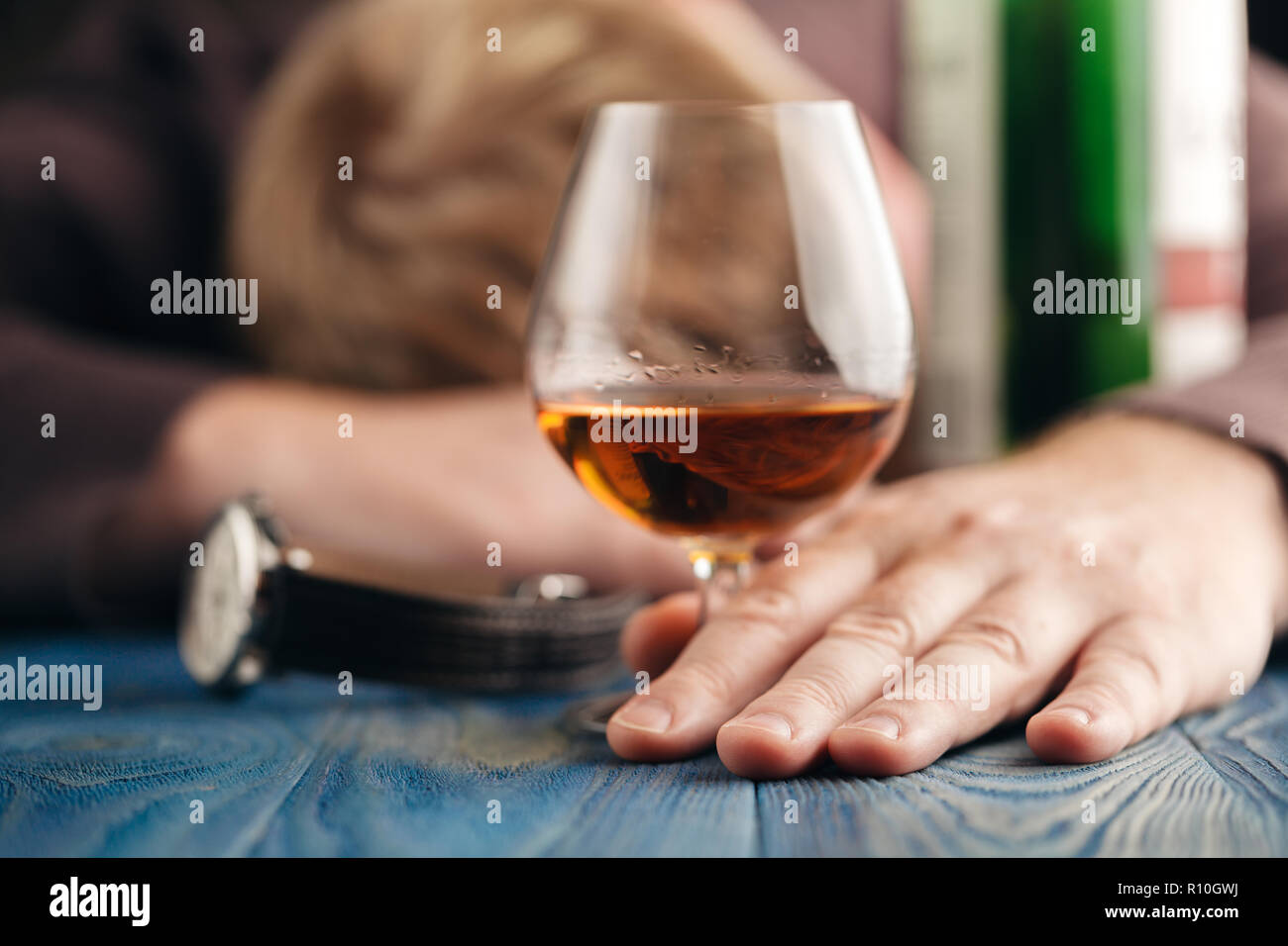problem of alcoholism, man stop drinking more Stock Photo - Alamy