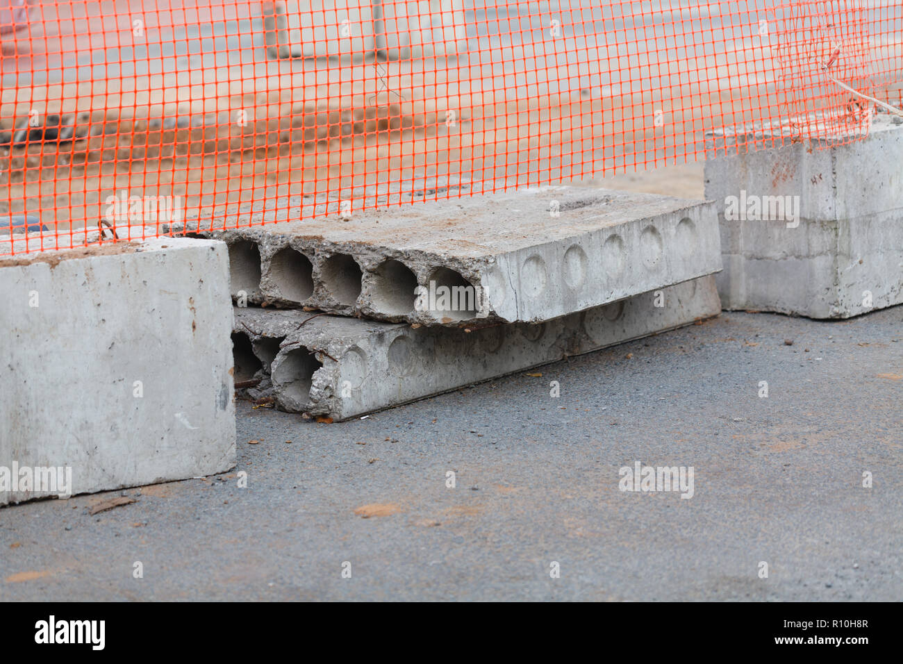 building blocks along the road under construction Stock Photo - Alamy