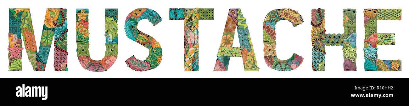 Word mustache ornate sketch for your design. Drawing, floral Stock ...