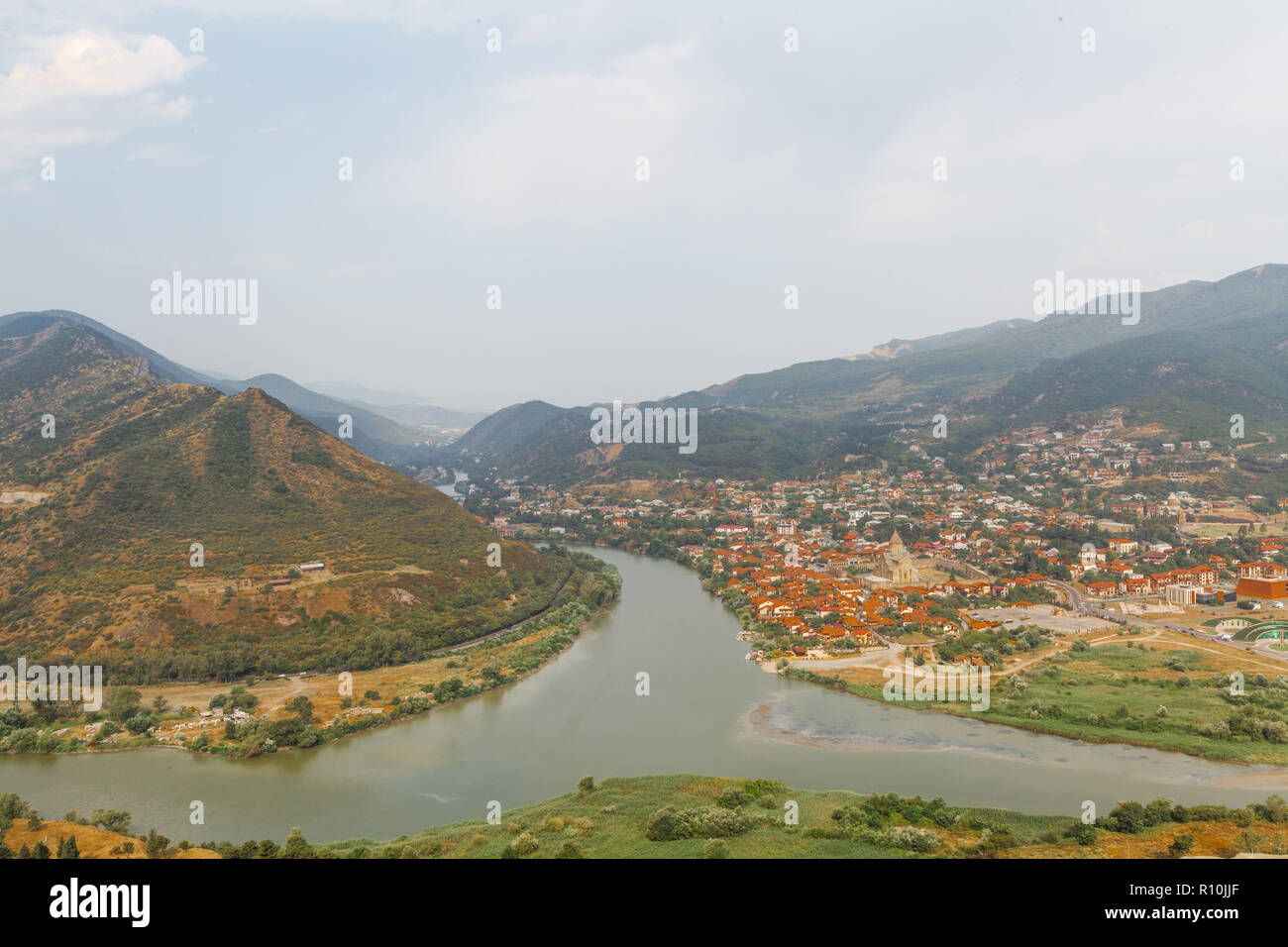 View on Mtskheta, one of the oldest cities of Georgia, from Jvari ...