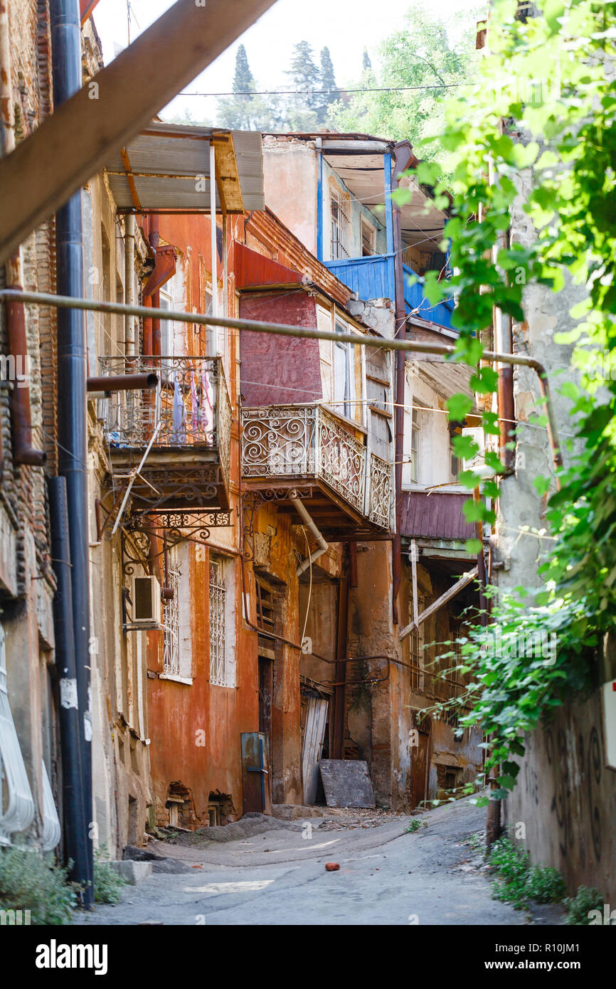 Traditional georgian architecture: wooden balconies and stone carvings ...