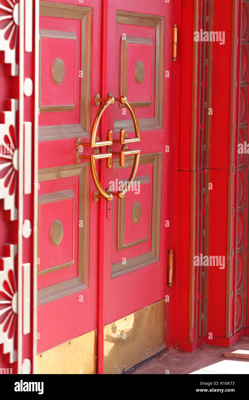 Buddhist temple gate with wooden door red color vintage style Stock ...