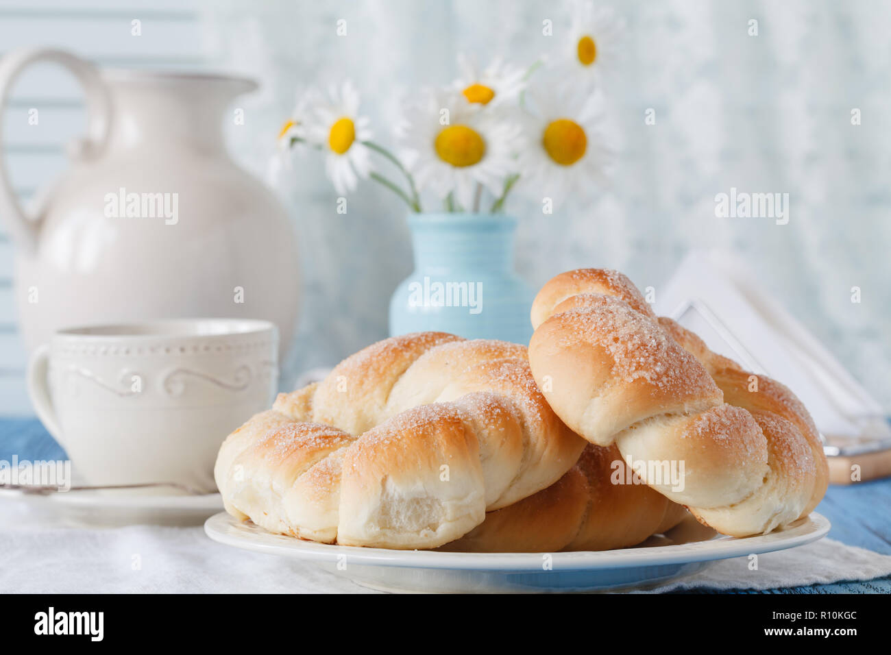 Traditional european breakfast preparation. Home and family concept ...